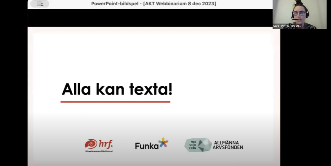 Alla kan texta! Webbinarium 8 december 2023 - Hörselskadades Riksförbund